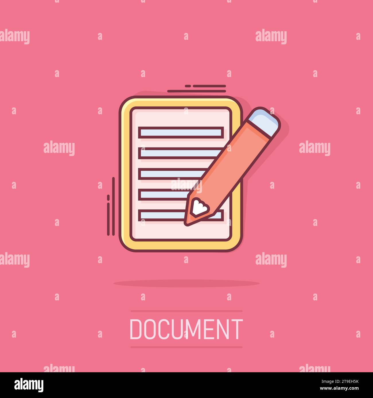 Vector cartoon document with pencil icon in comic style. Note with pen ...