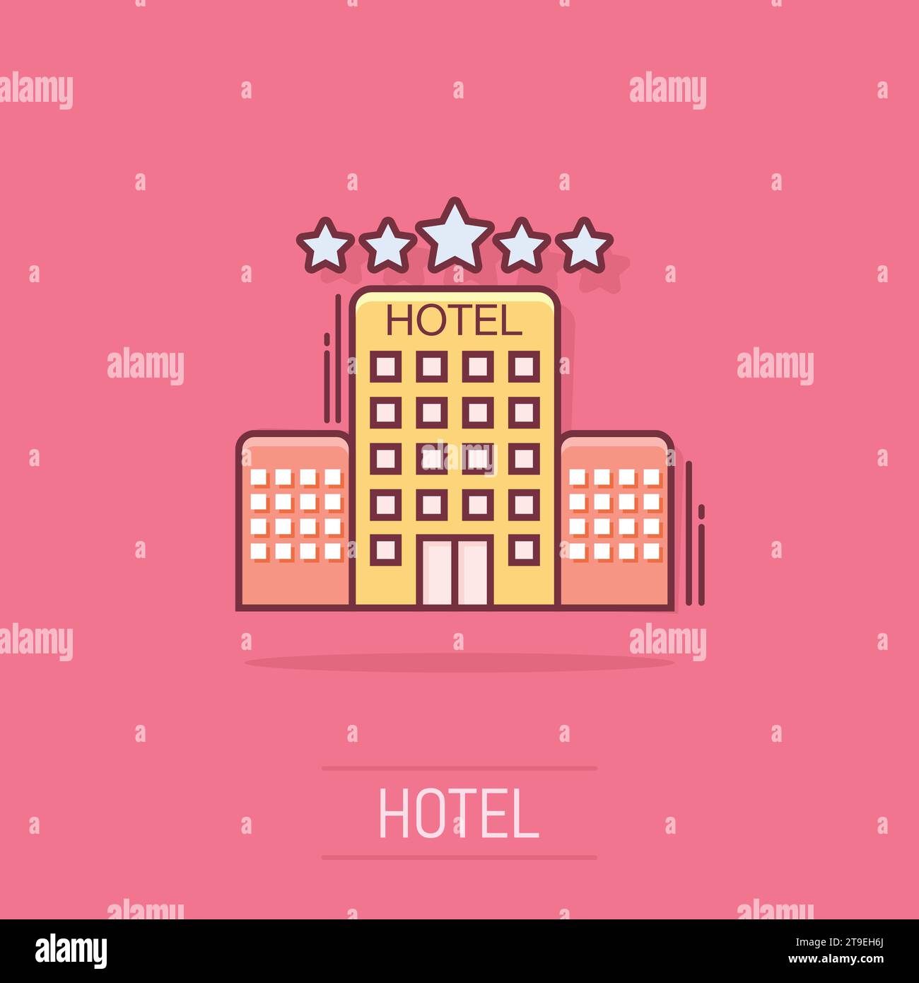 Vector cartoon hotel icon in comic style. Tower sign illustration ...