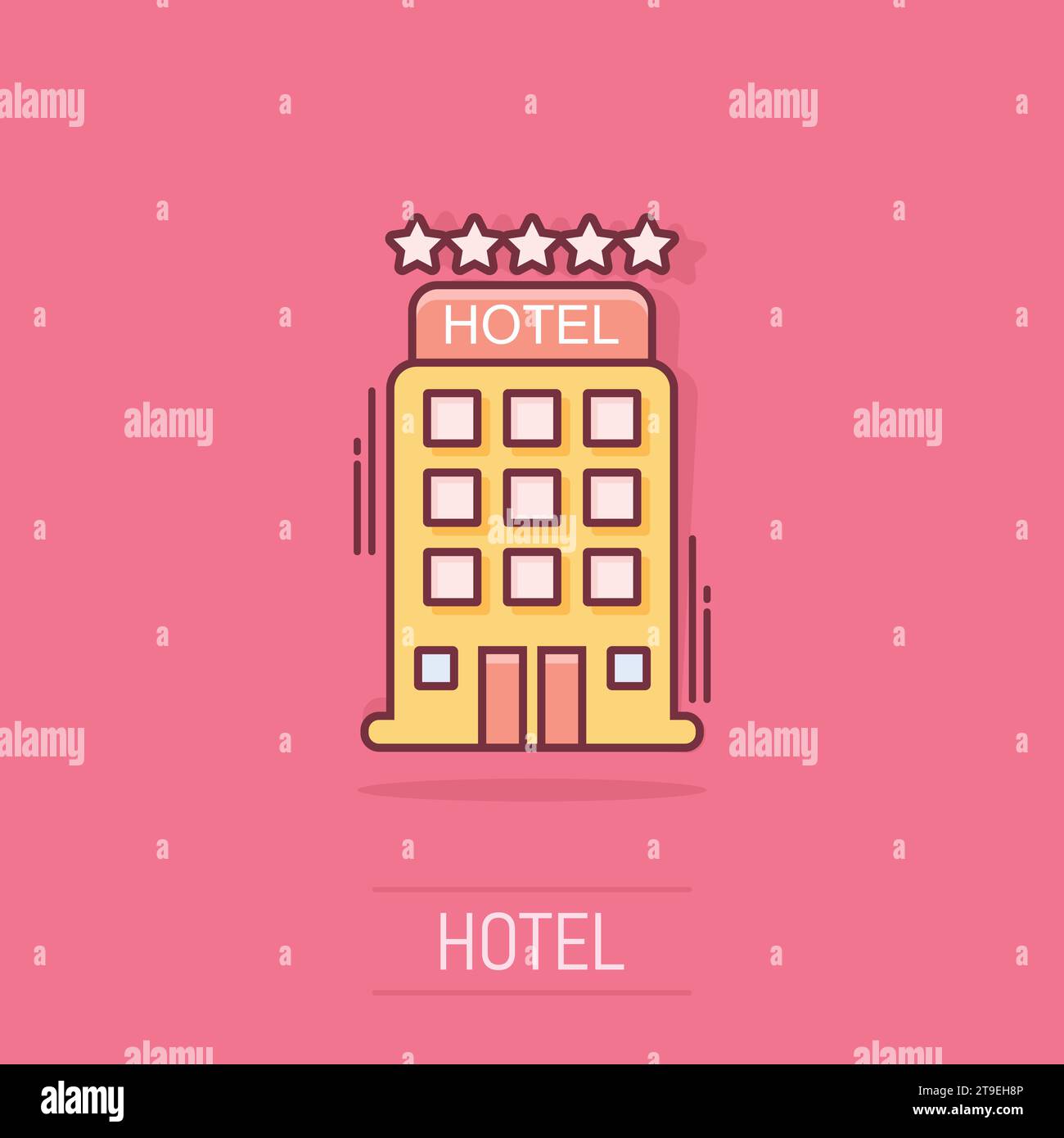 Vector cartoon hotel icon in comic style. Tower sign illustration ...