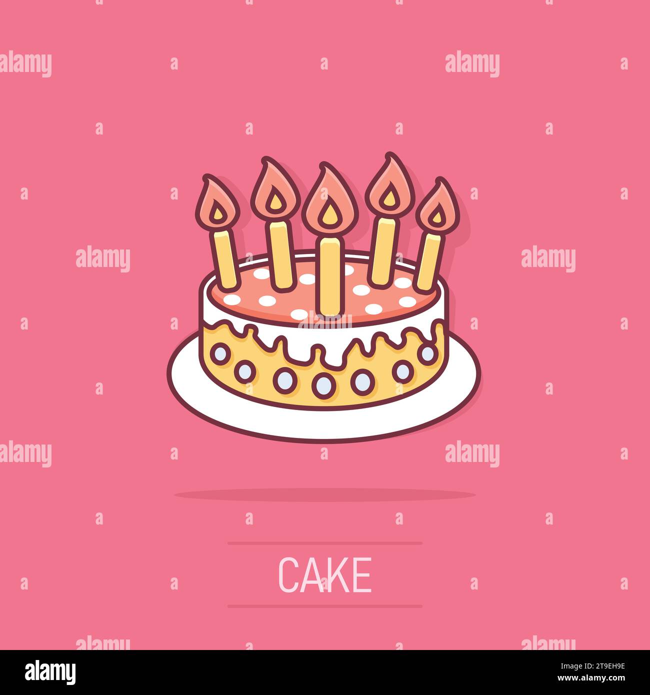 Vector cartoon cake with candle icon in comic style. Pie sign ...