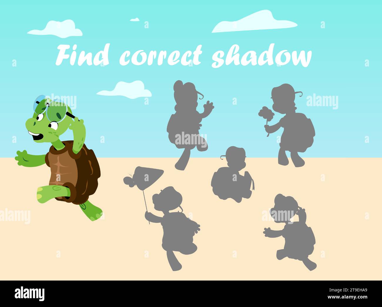 Cartoon turtle. Find correct shadow. Preschool kids worksheet. Studying ...