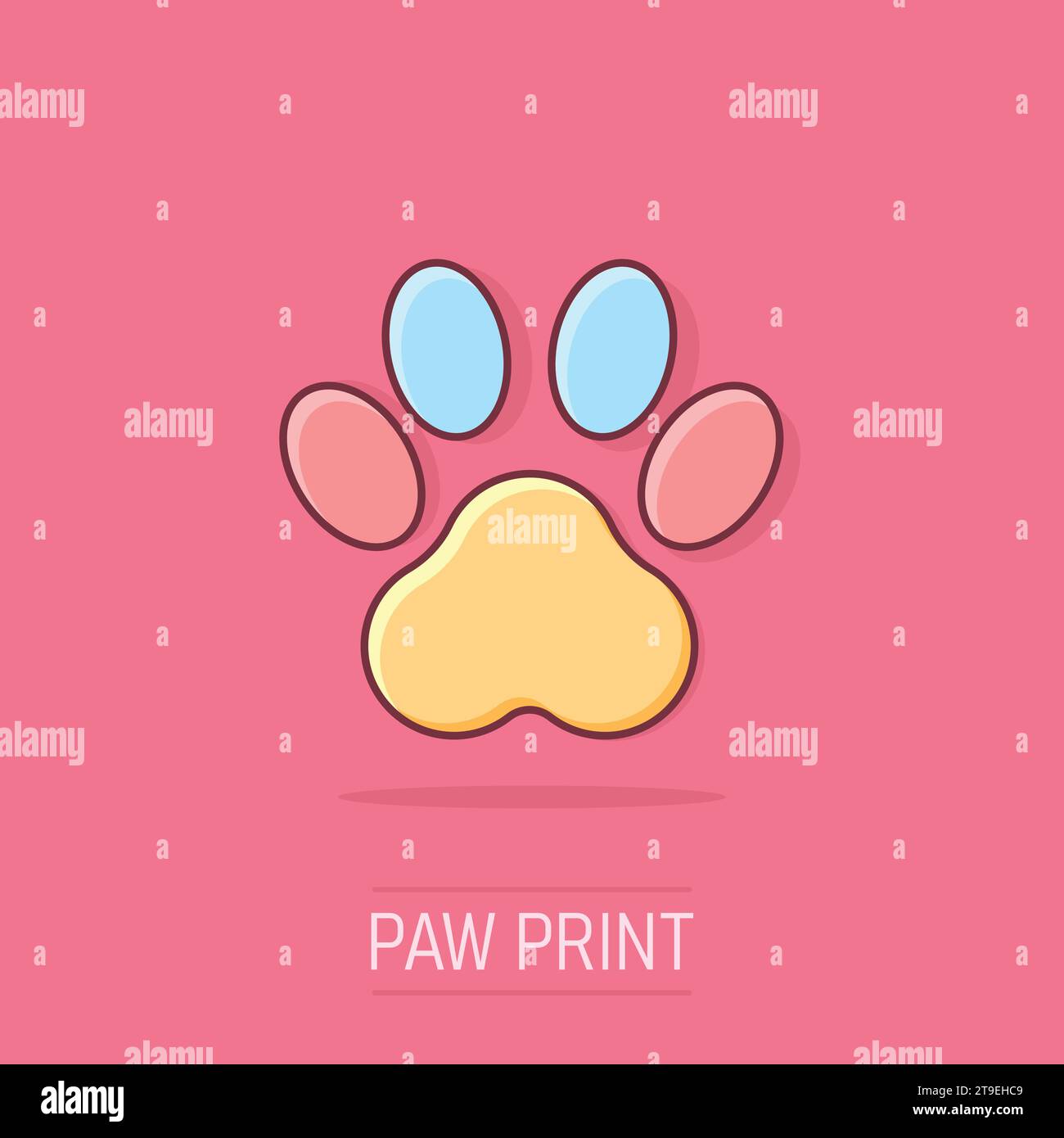 Vector cartoon paw print icon in comic style. Dog, cat, bear paw sign ...