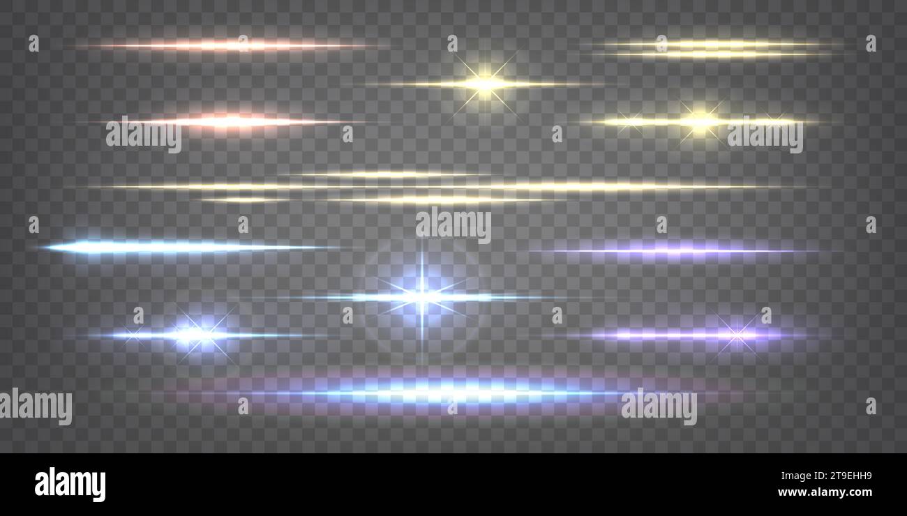Light flares. Neon shine, glow, speed sparkle rays, blue streak or beam ...