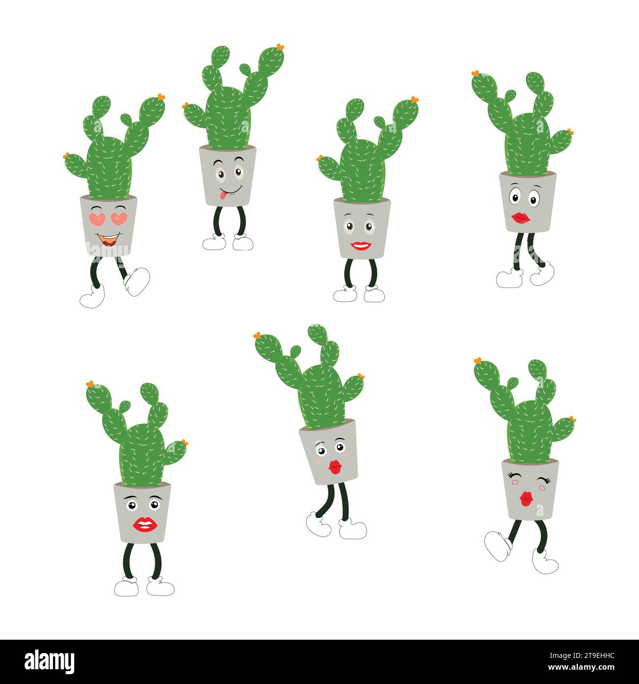 Cactus character. Vector illustration. Vector color sticker for teen ...