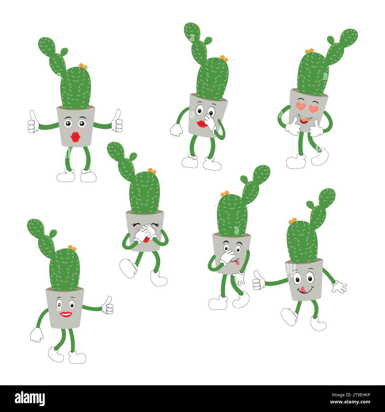Cactus character. Vector illustration. Vector color sticker for teen ...