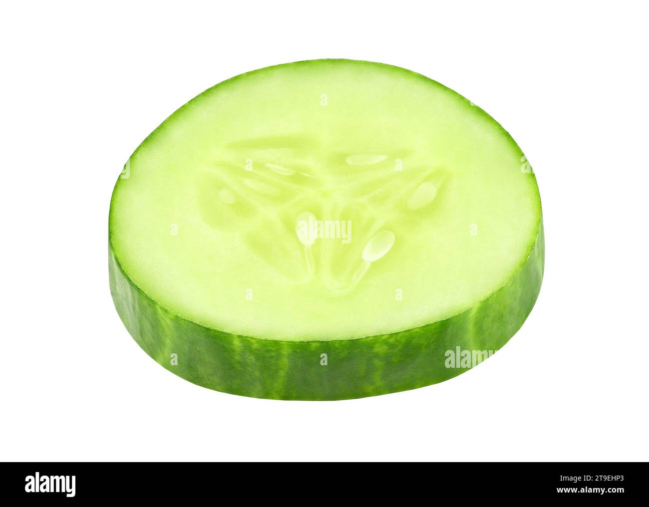 Cucumber, cut into a round piece isolated on a white background with clipping path. Full depth ...