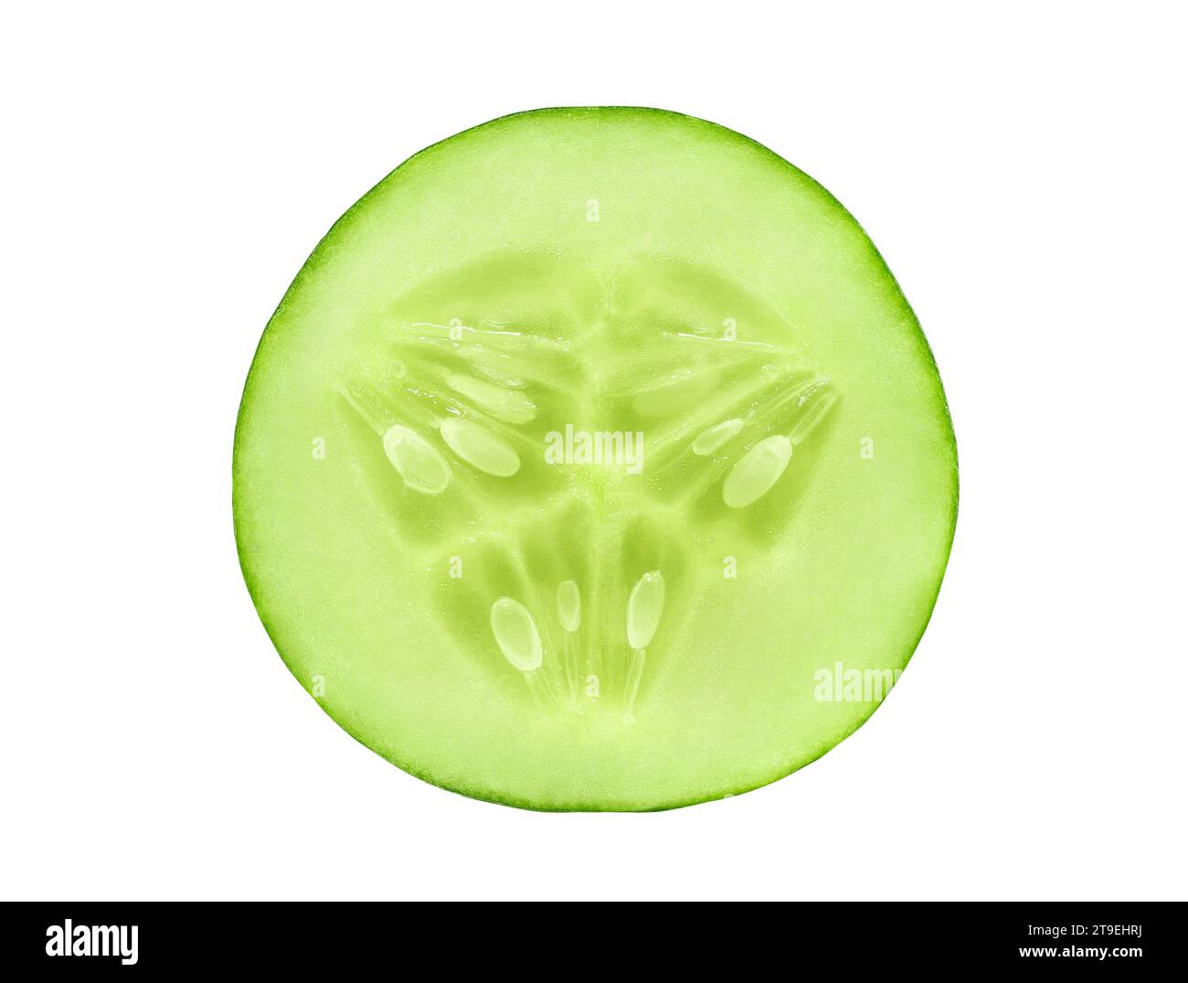 Cut cucumber green in the centre with the seeds isolated on a white ...