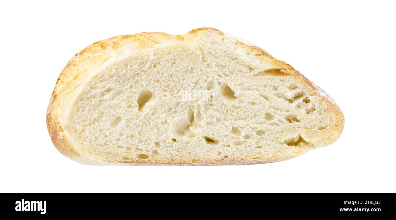 Bread white loaf, cut into one piece isolated on white background with ...