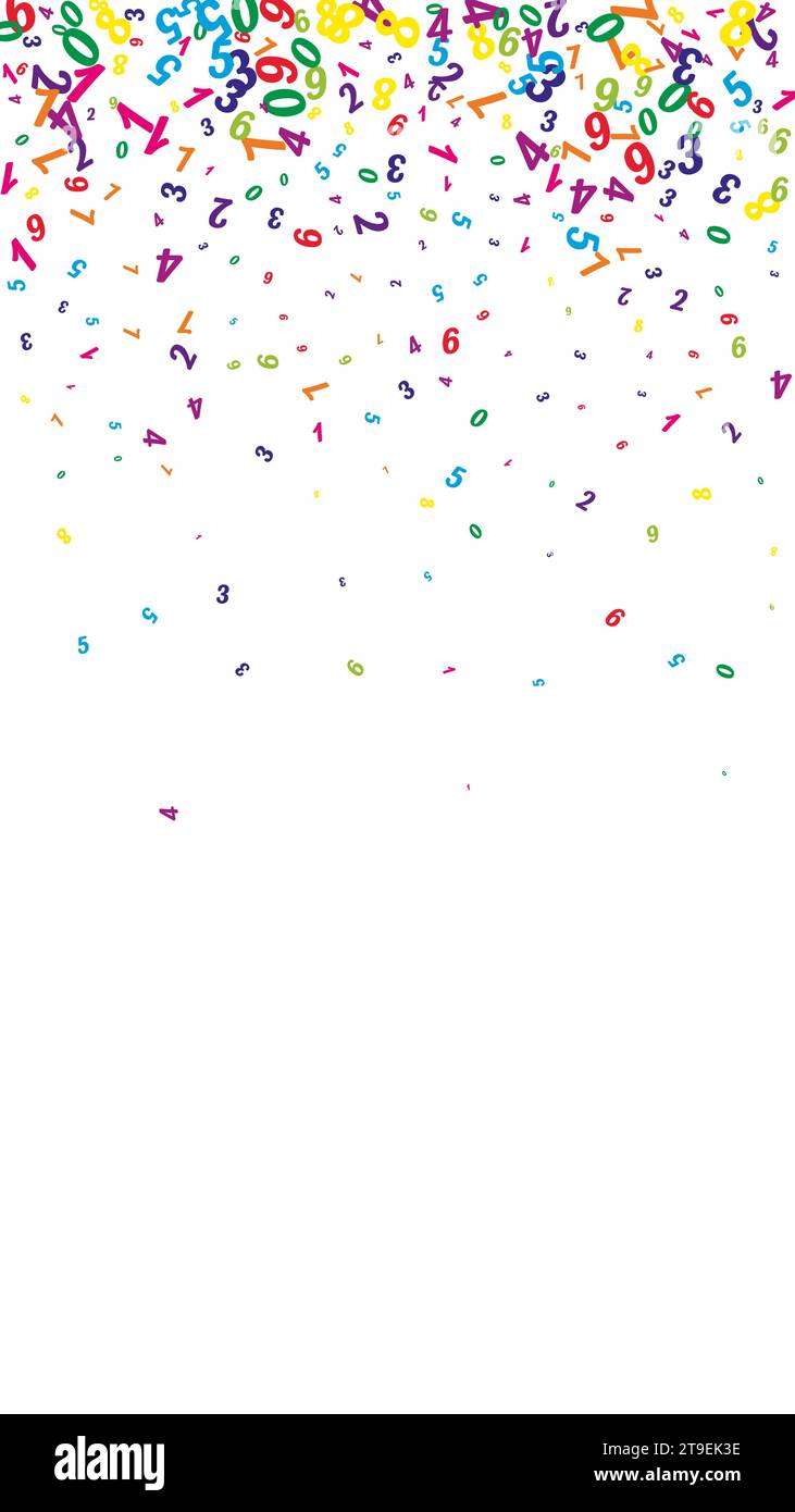 Scattered numbers. Colorful childish digits flying chaotic. Back to ...