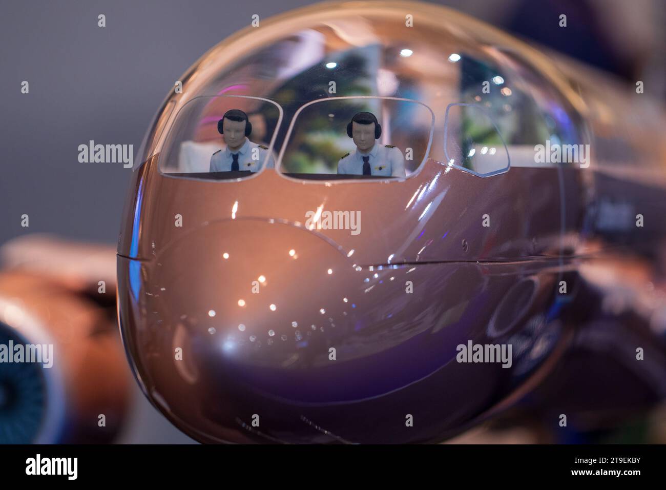 Private airplane miniature model cockpit front view with pilots Stock ...