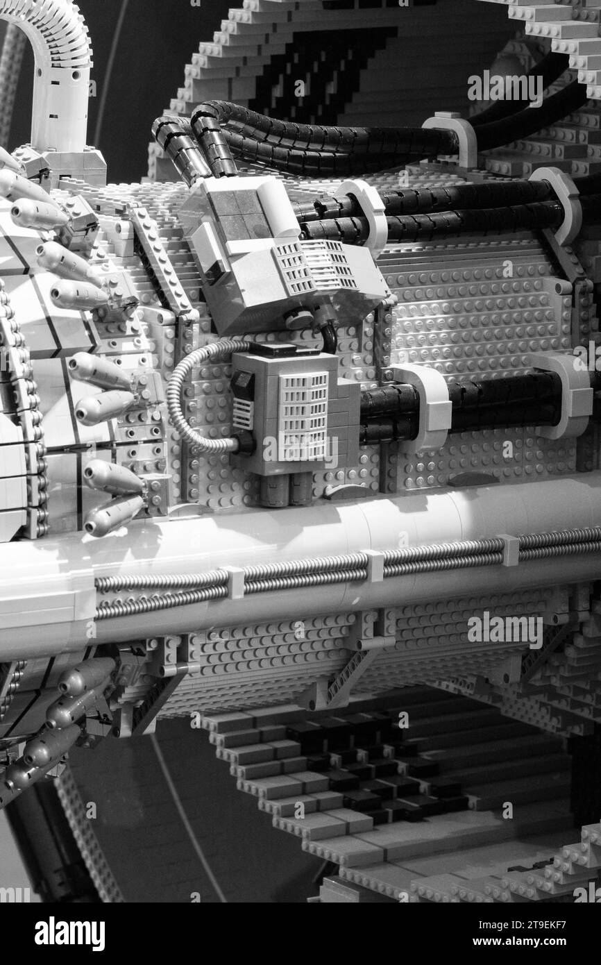 Aircraft engine wires model made of lego parts in black & white Stock ...