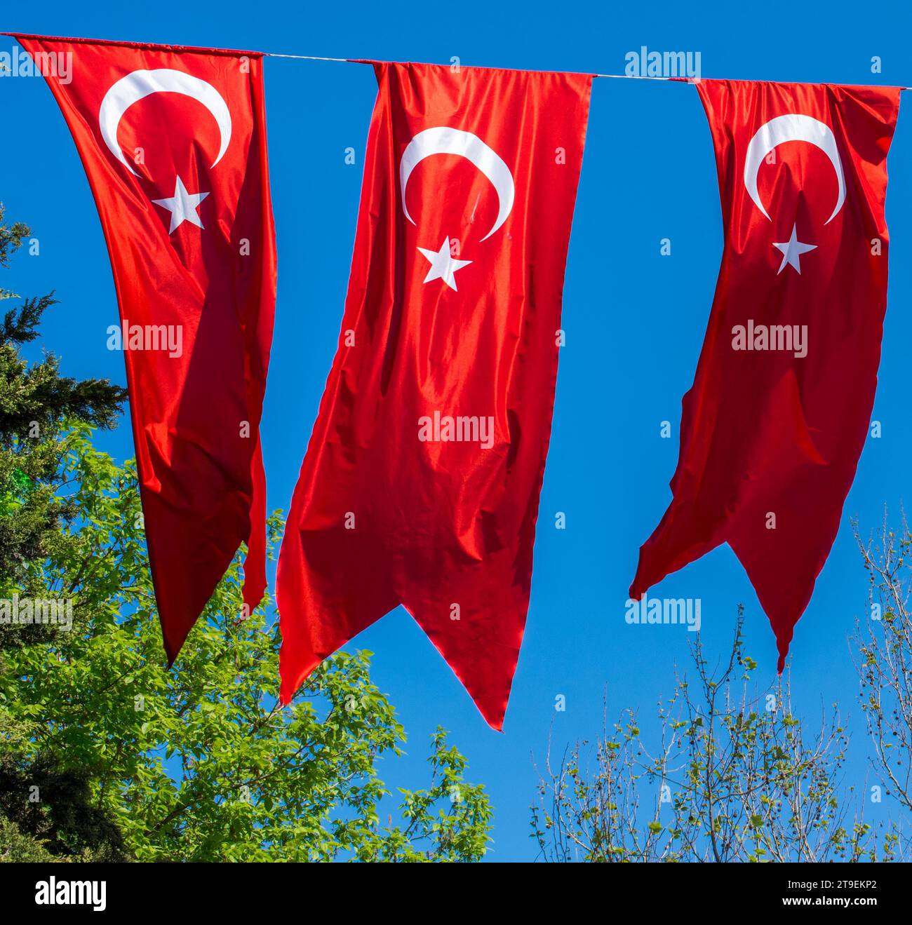 Turkish national flag hang in view in open air Stock Photo - Alamy