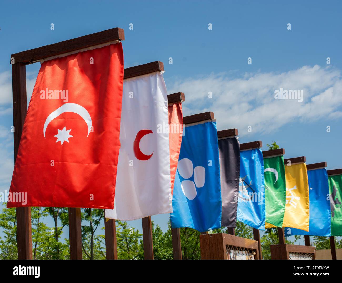 Flags of 16 great Turkish Empires in history Stock Photo - Alamy