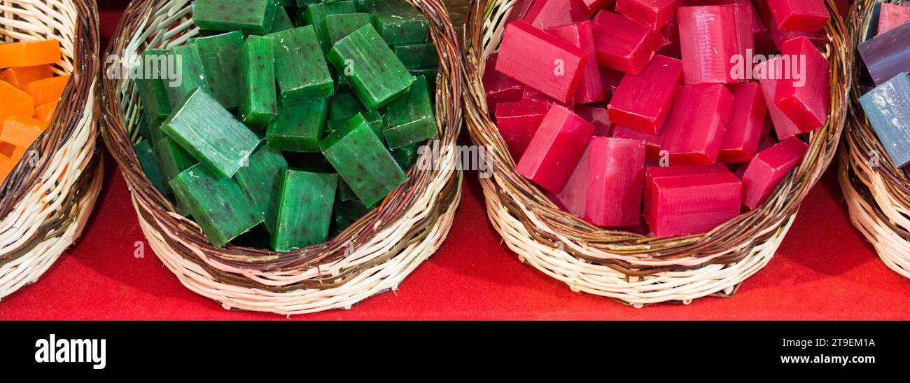 Collection of bars of fragrant hand made organic soap Stock Photo - Alamy
