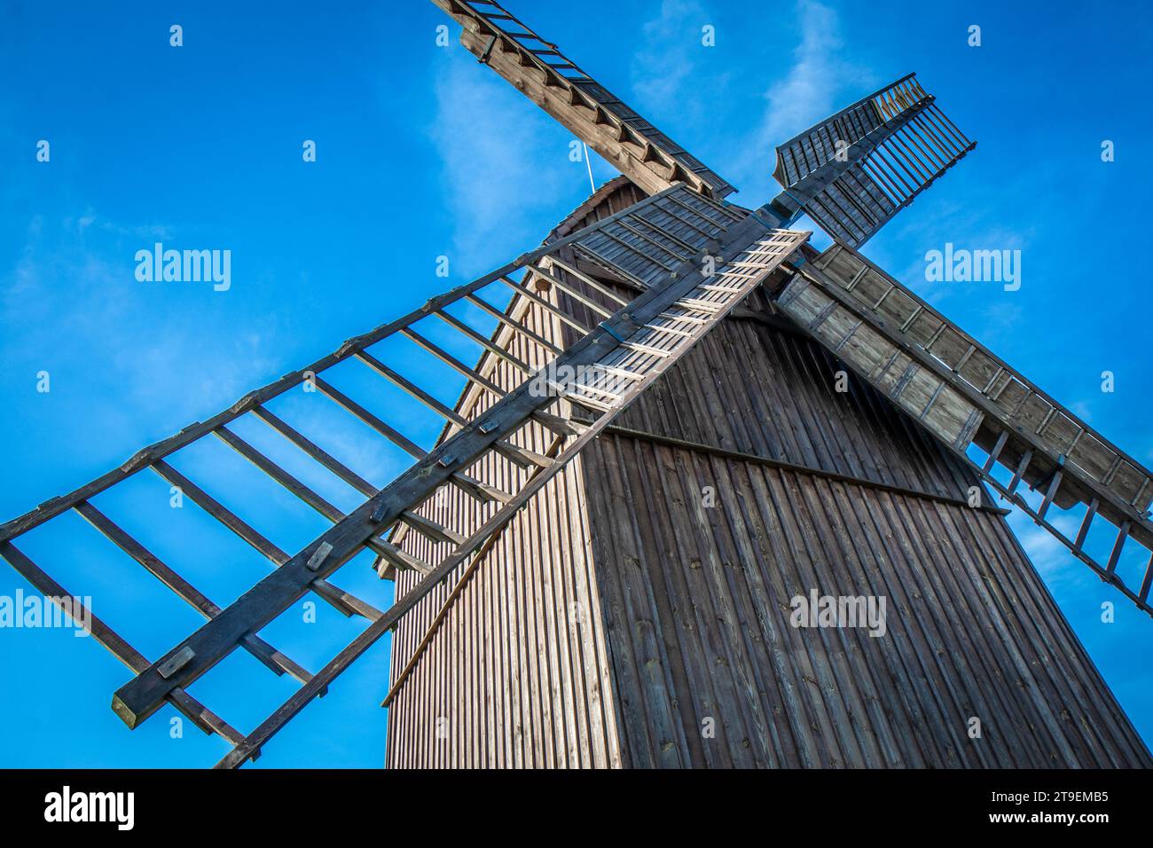 Old wooden windmill made in 1864, type "post mill" earliest of european ...