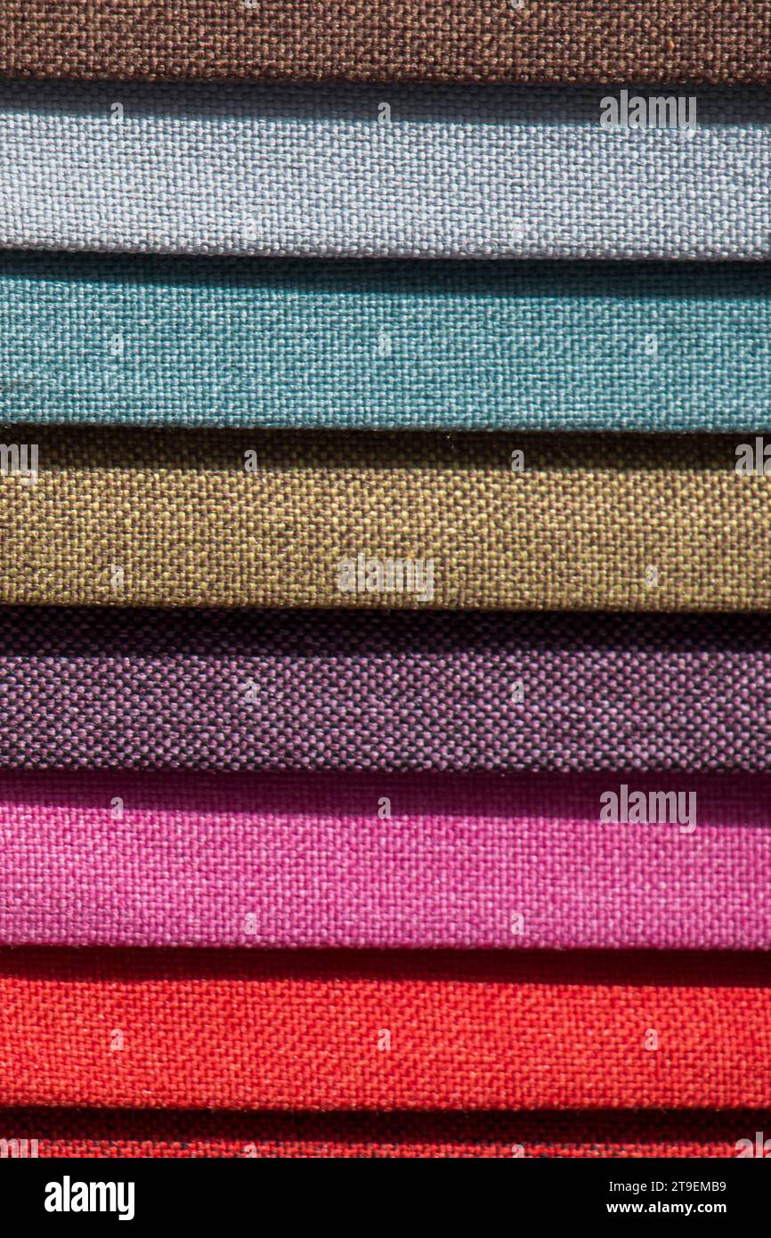 Examples of colorful fabric of various color and type Stock Photo - Alamy