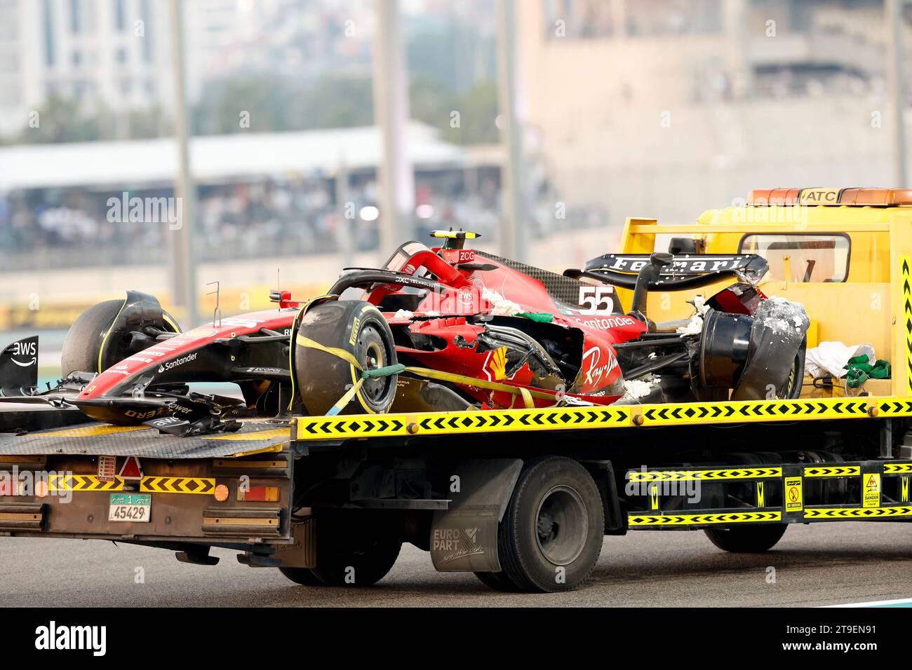 Abu Dhabi, United Arab Emirates. 24th Nov, 2023. Damaged car of #55 ...