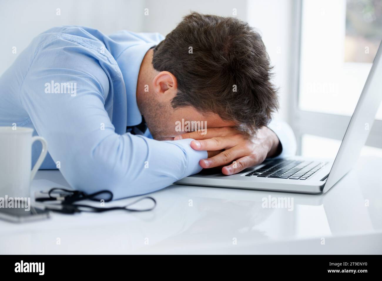 Businessman, sleeping and tired at work, burnout and exhausted or ...