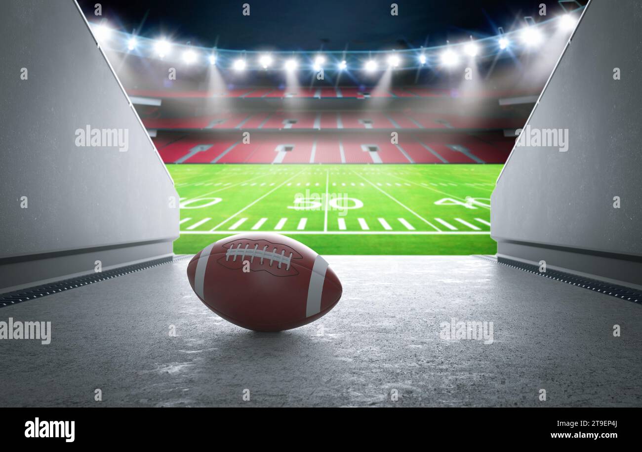 3d rendering american football balls in stadium Stock Photo - Alamy
