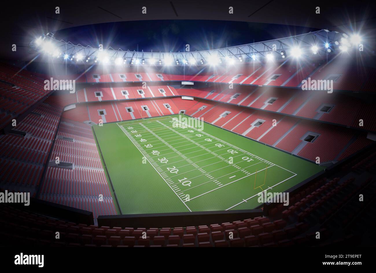 3d rendering american football field with 50 yards line in stadium ...