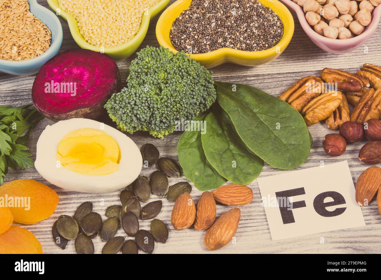 Healthy nutritious ingredients containing iron, vitamins and minerals ...