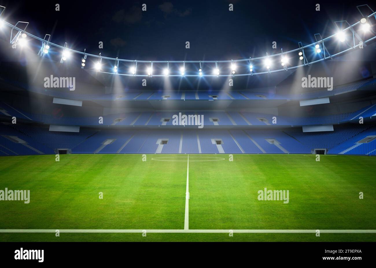 3d rendering soccer or football field with soccer stadium background ...