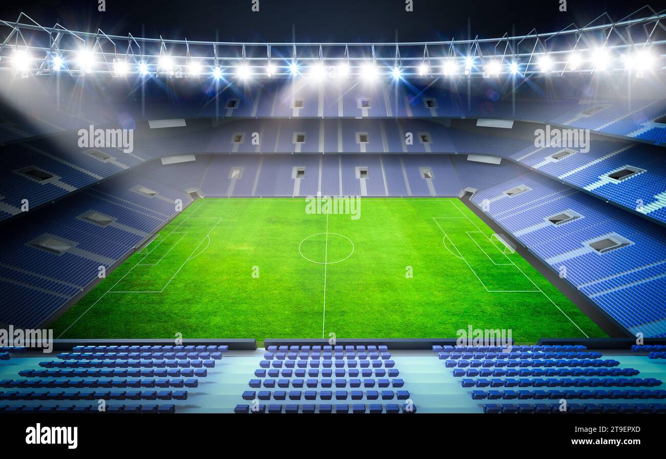 3d rendering soccer or football field with soccer stadium background ...