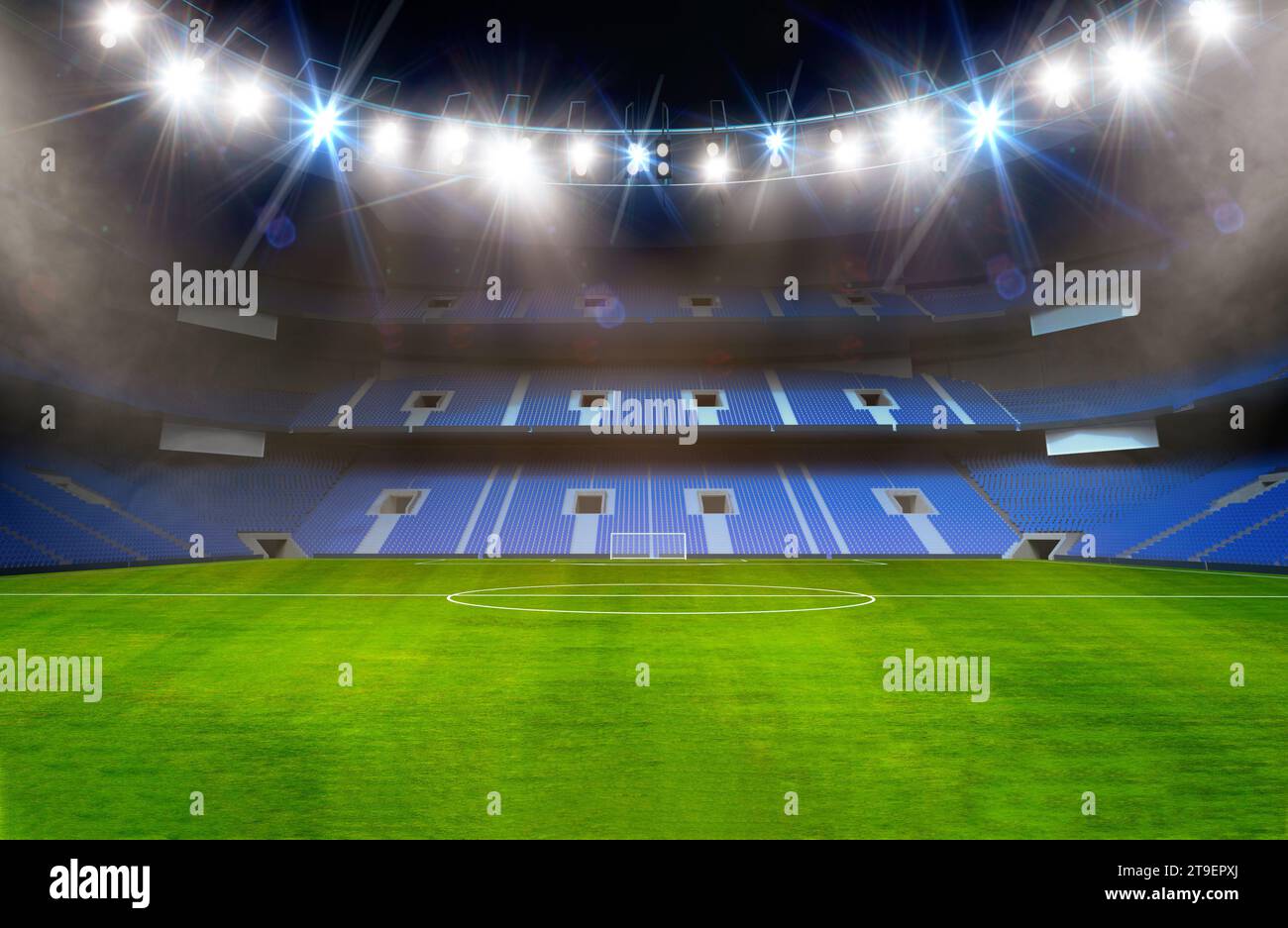 3d rendering soccer or football field with soccer stadium background ...