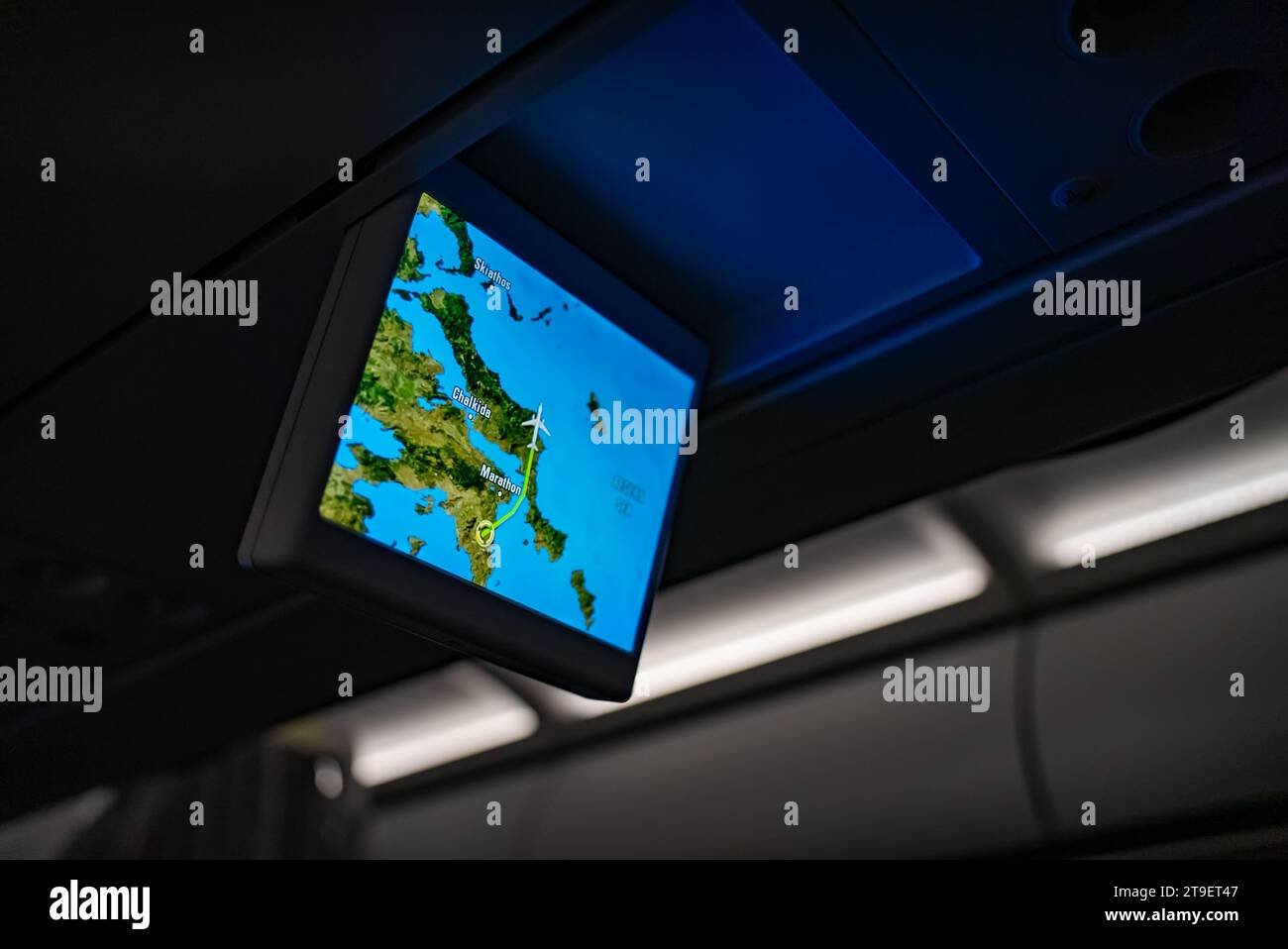 Athens, Greece - 14.06.2023: Information screen inside an Aegean ...