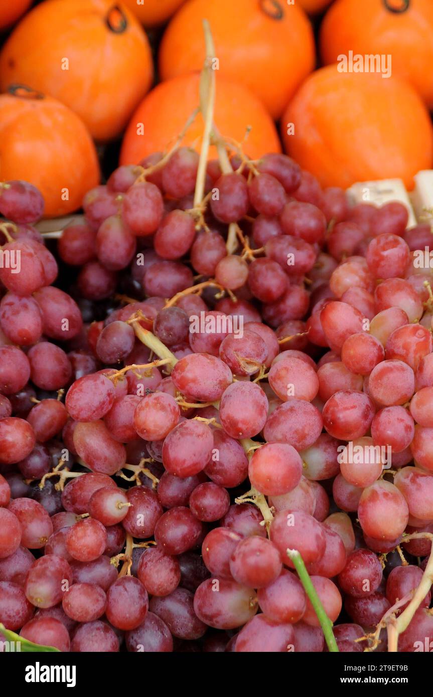 Copenhagen, Denmark /24 November. 2023/Red and green grapes display for ...