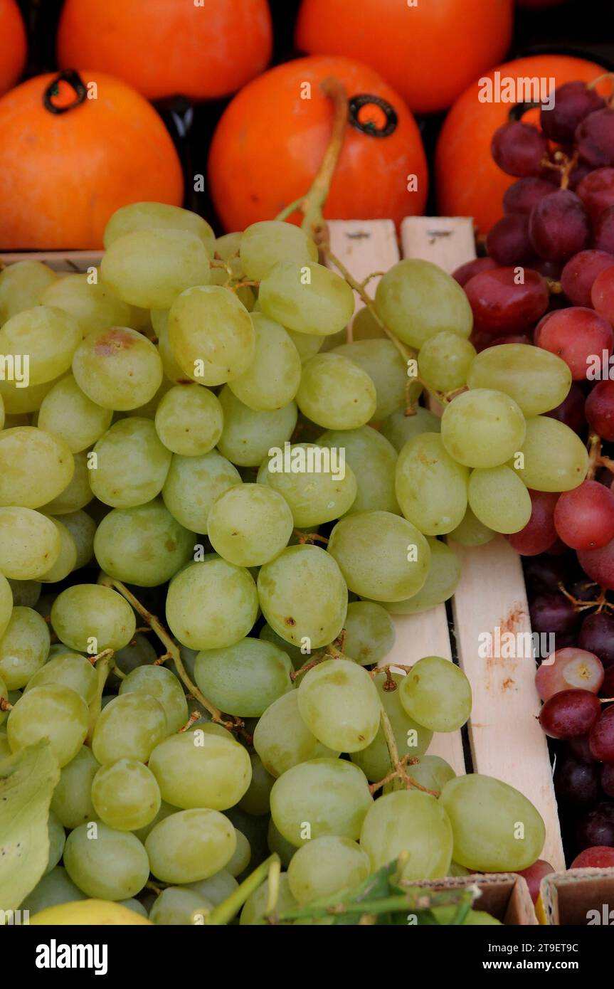 Copenhagen, Denmark /24 November. 2023/Red and green grapes display for ...