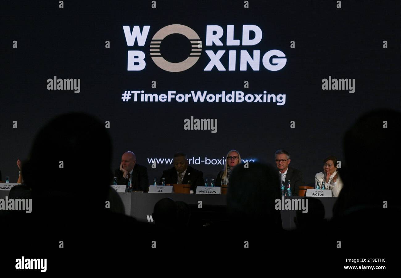 25 November 2023, Hesse, Frankfurt/Main: Delegates and the interim ...