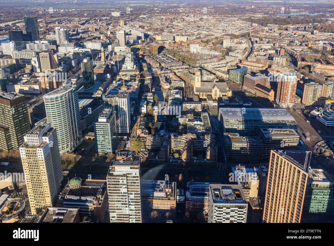 Aerial view Dutch city Rotterdam with residential area and office ...