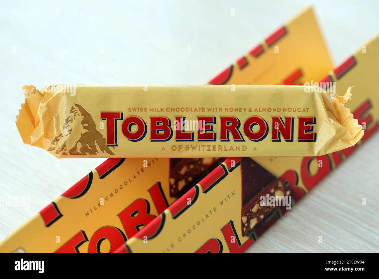 KYIV, UKRAINE - OCTOBER 31, 2023 Yellow Toblerone Chocolate Bar ...
