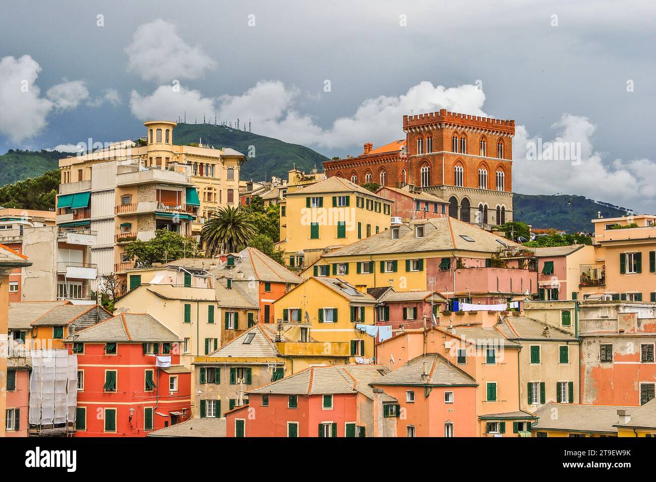 The district Boccadasse with its typical colored houses in Genoa Stock ...