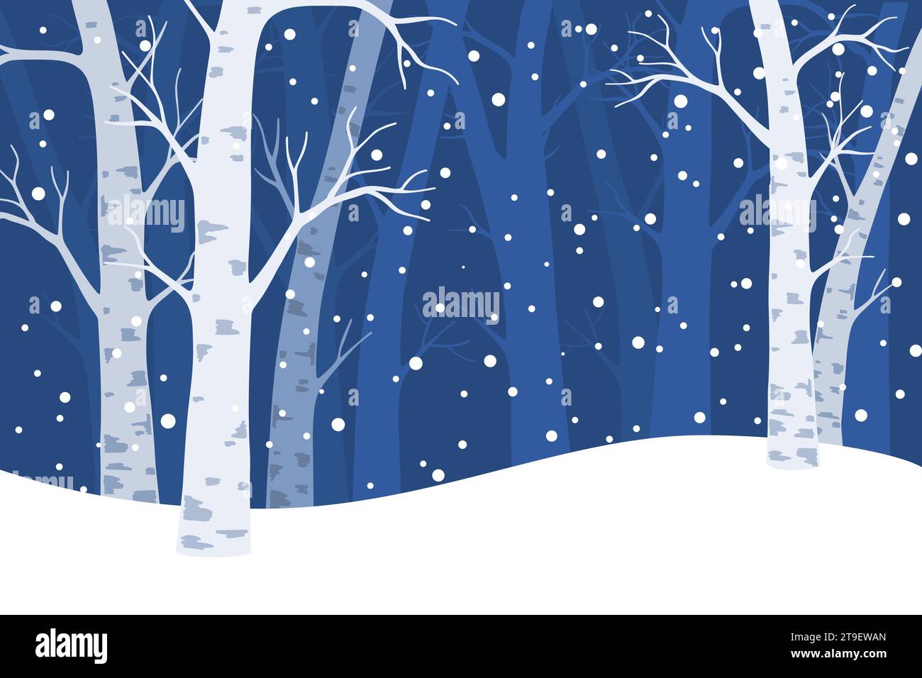 Vector illustration. Horizontal banner. Blue winter snowy forest ...