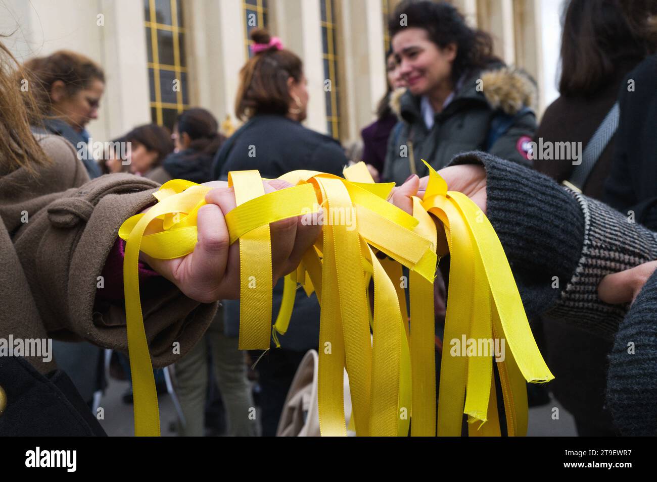 Paris, France. 25th Nov, 2023. Yellow Ribbons worn until all hostages ...