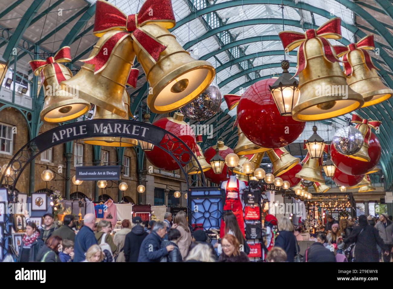 Covent Garden Apple Market with holiday decorations and on market day ...