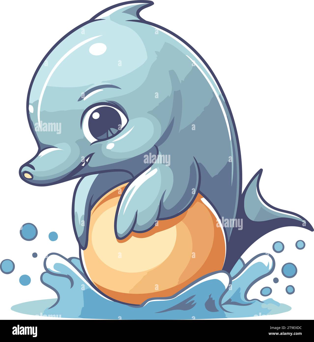 Cute dolphin swimming in the sea. Vector illustration isolated on white ...