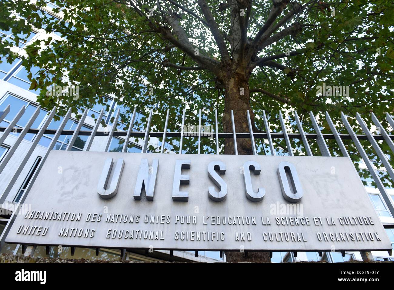 Paris, France - August 30, 2019: The logo of the UNESCO on the main ...