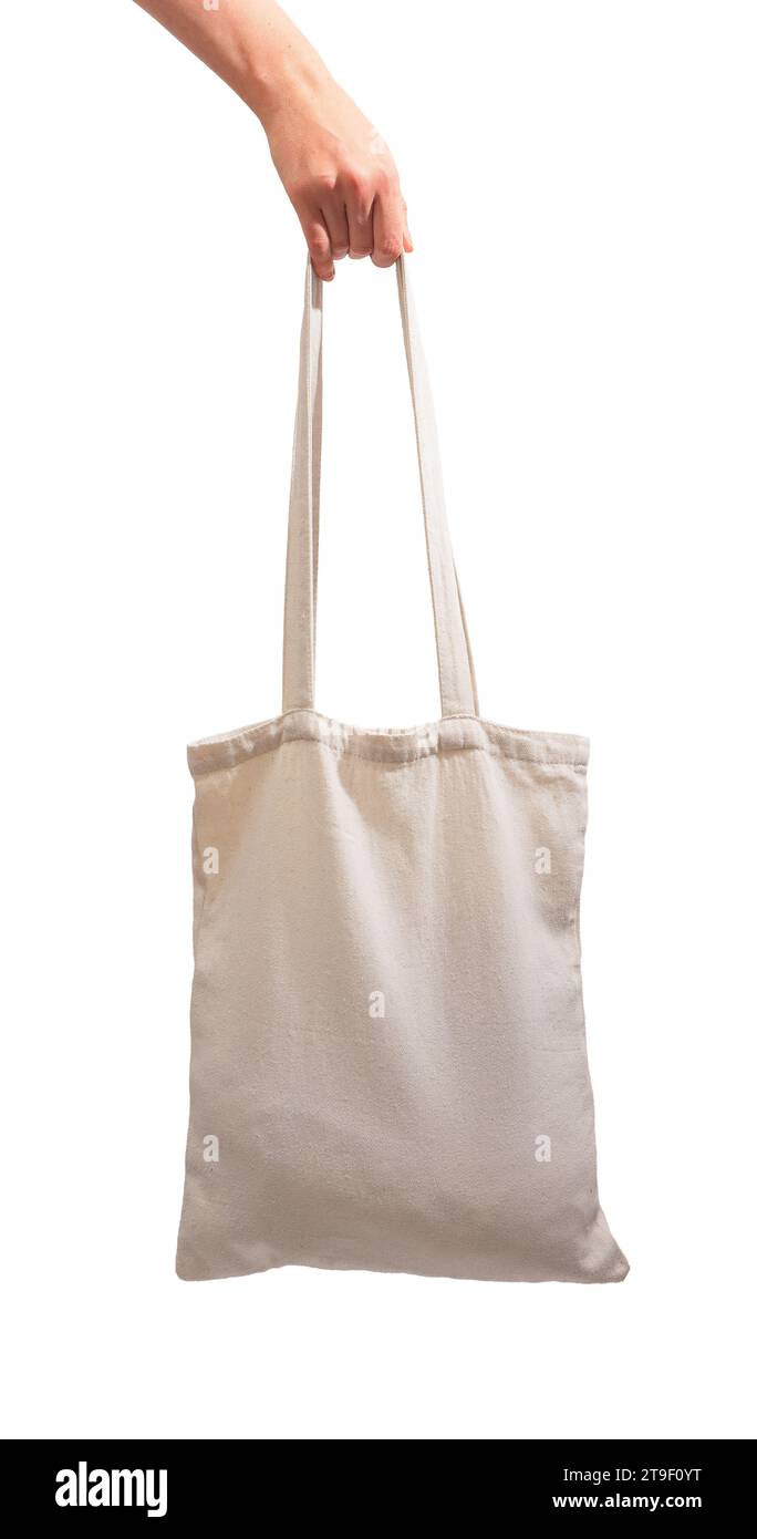 Canvas shopping tote bag, shopper in hand isolated on white Stock Photo ...