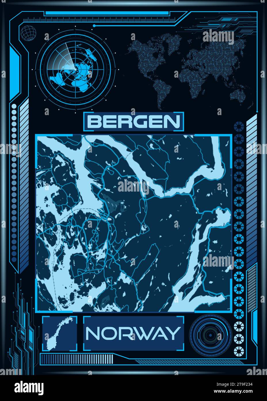 An illustration of an aerial map of Bergen, Norway Stock Photo - Alamy
