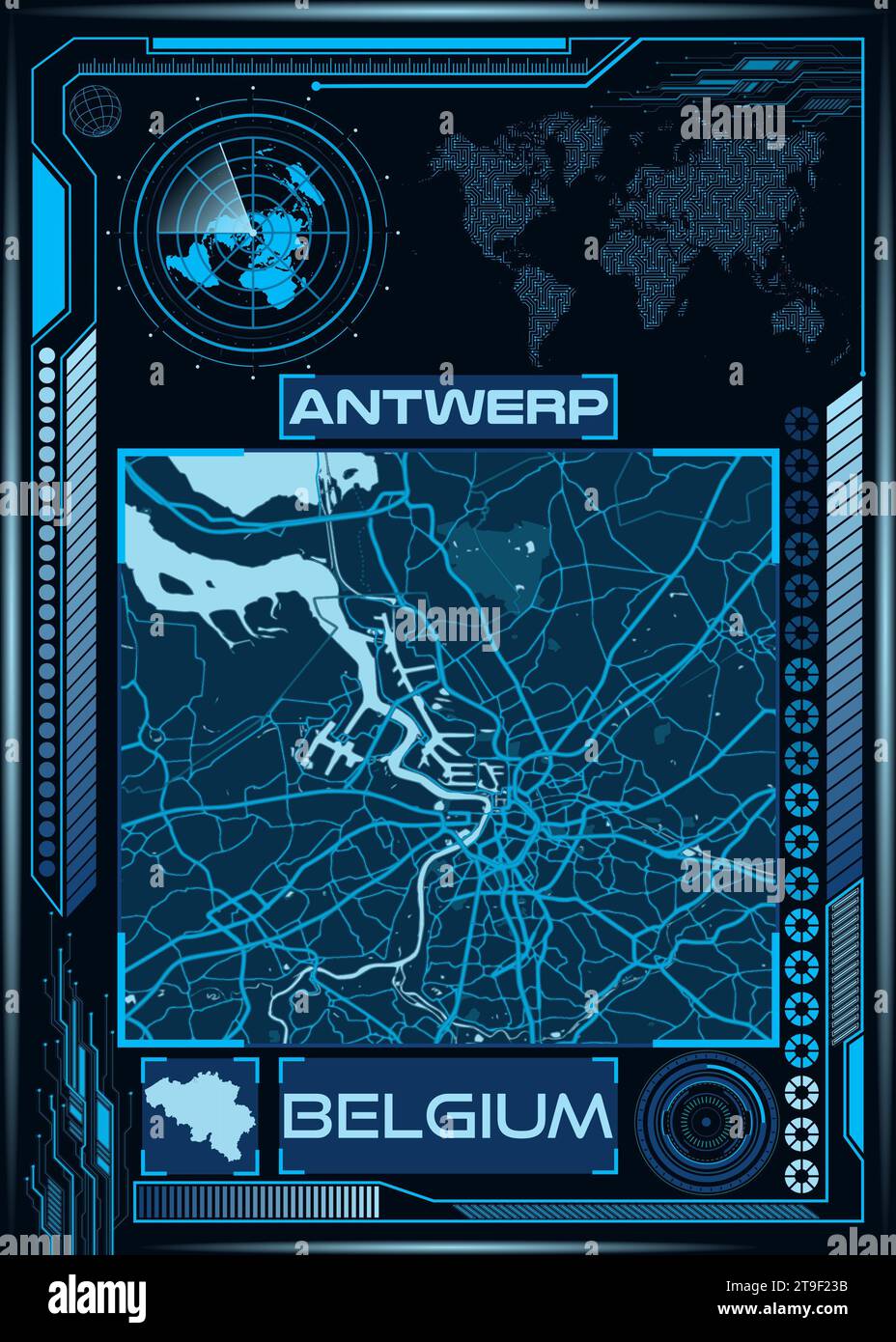 An illustration of an aerial map of Antwerp, Belgium Stock Photo - Alamy