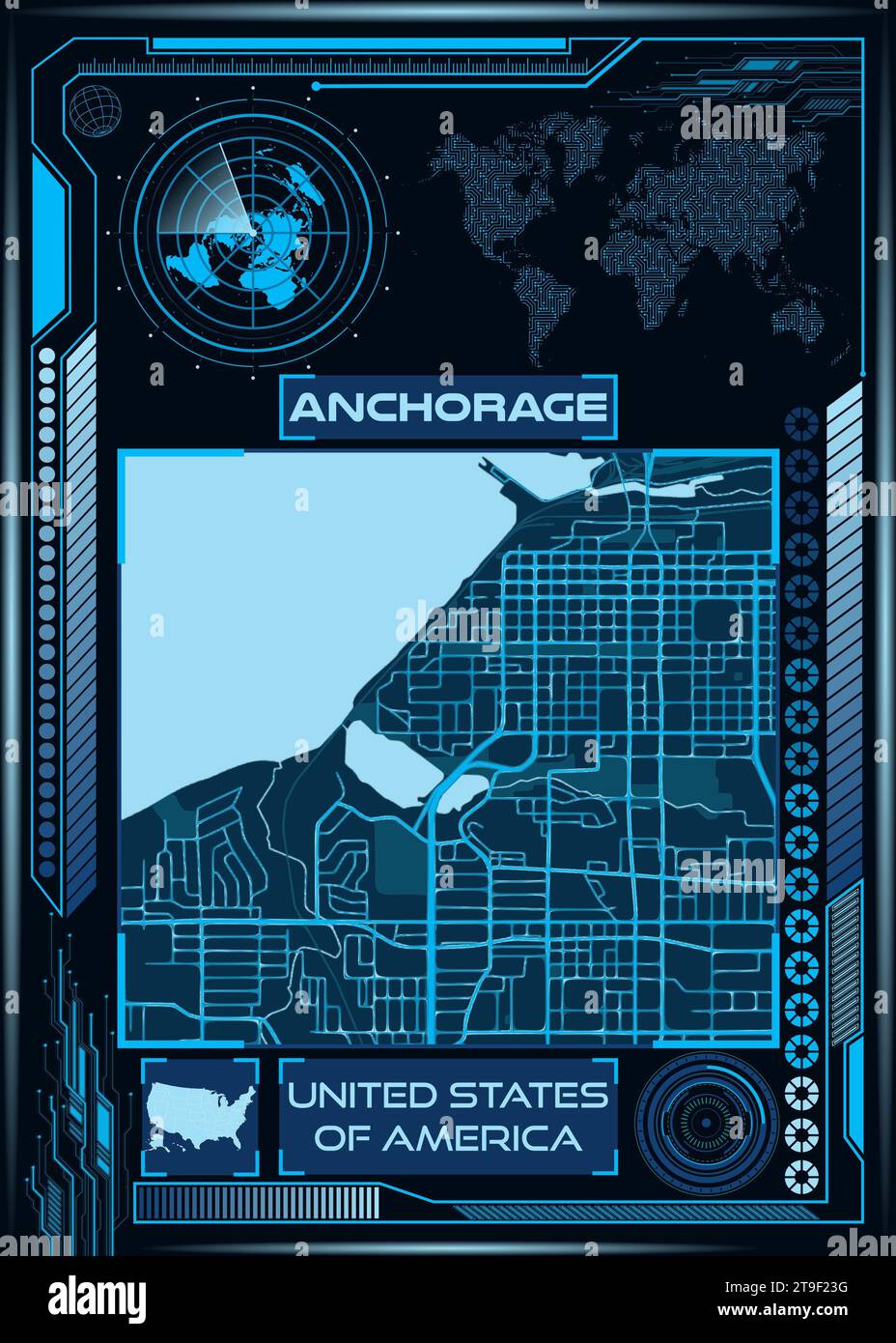 An illustration of an aerial map of Anchorage, Alaska Stock Photo - Alamy