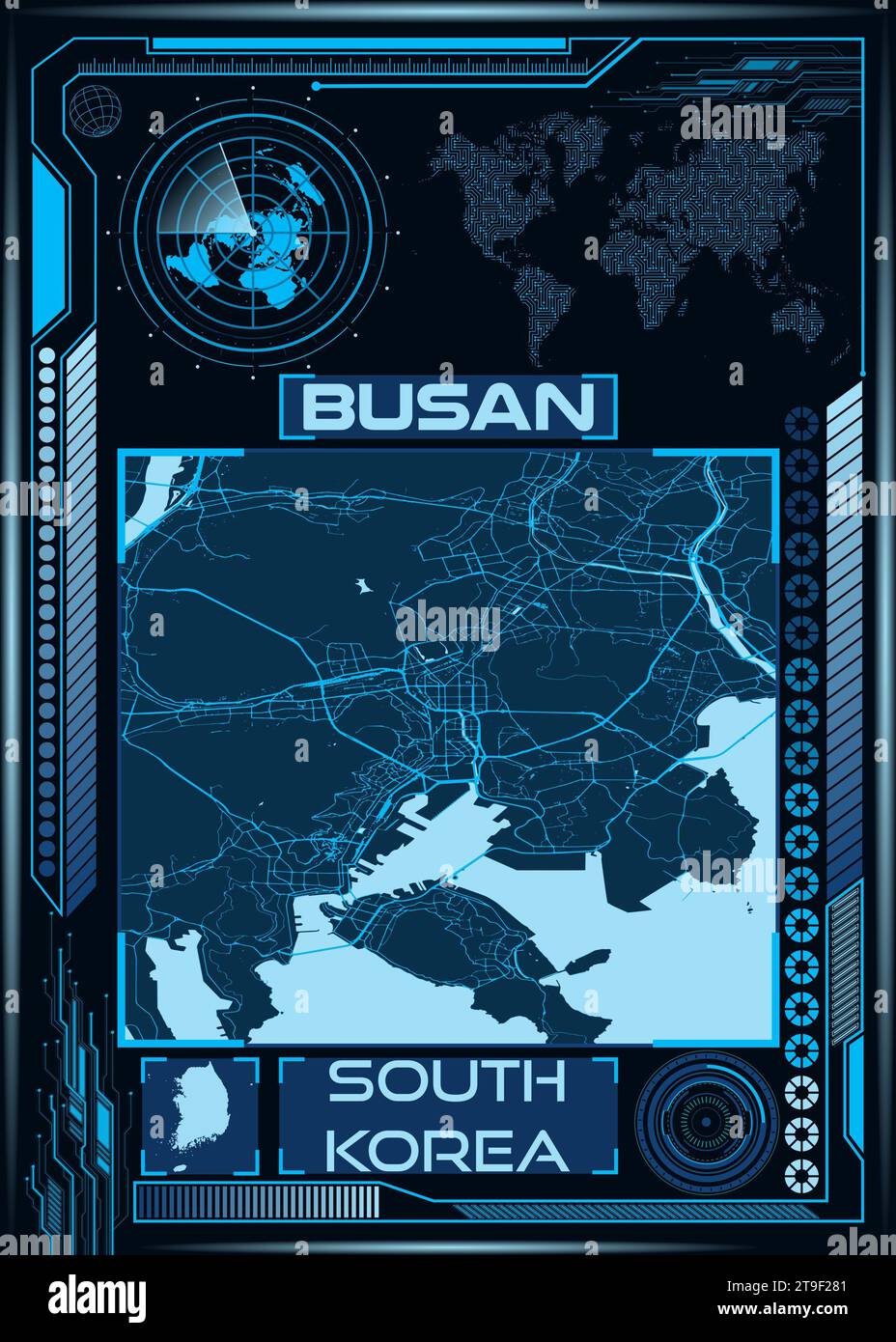 An illustration of an aerial map of Busan, South Korea Stock Photo - Alamy