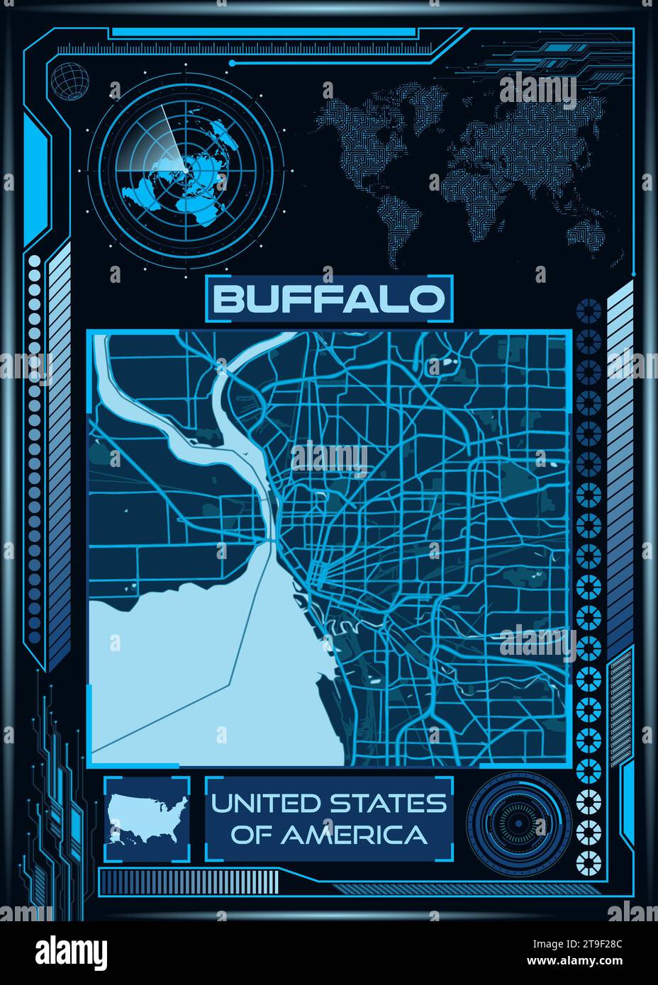 An illustration of an aerial map of Buffalo, New York Stock Photo - Alamy