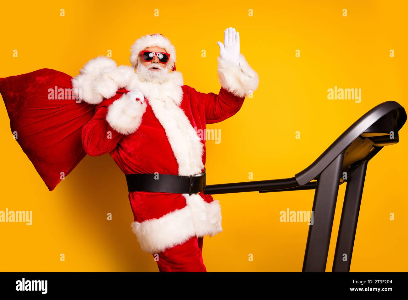Photo of retired joyful man santa claus north pole carrying gifts for ...