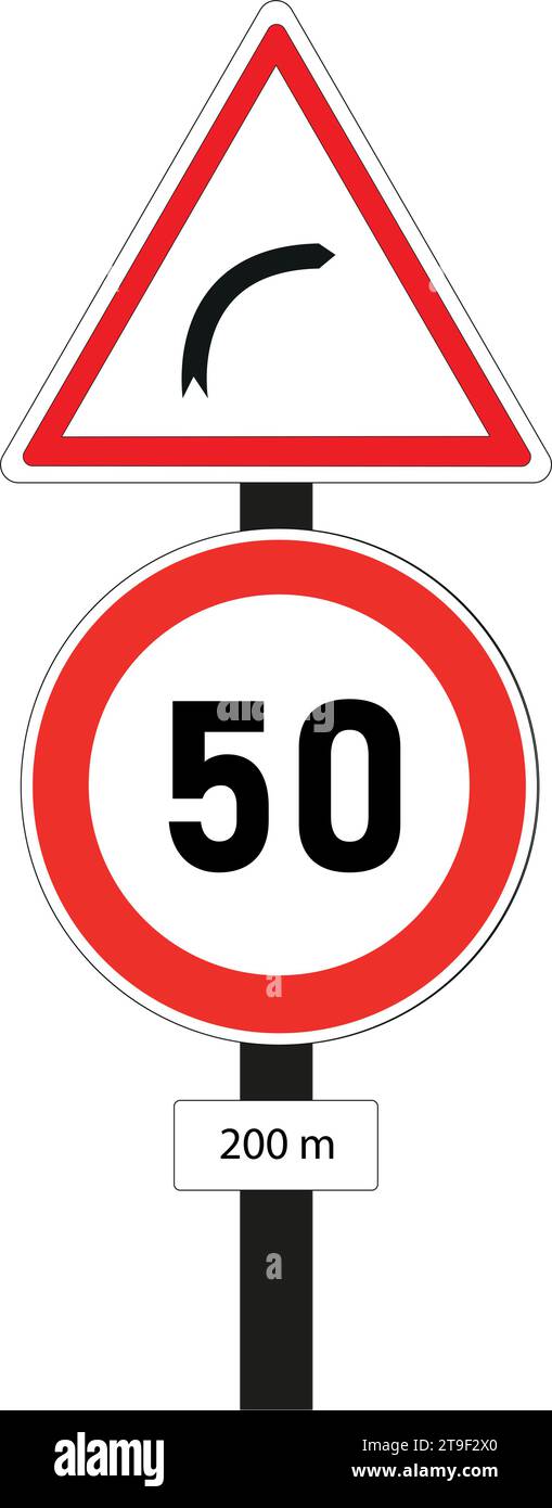 French road signs: Speed limit and right turn Stock Vector Image & Art ...