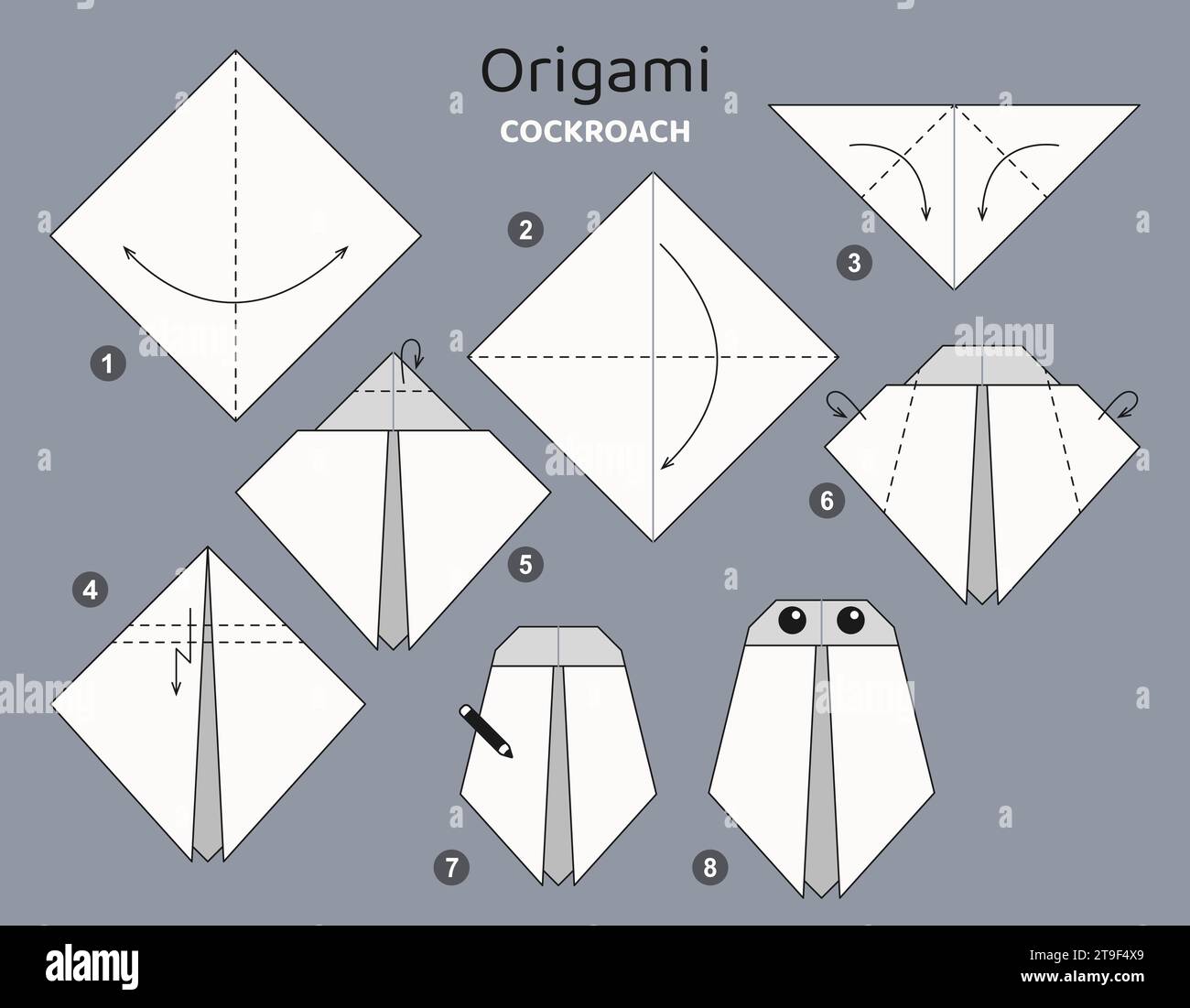 Origami tutorial for kids. Origami cute cockroach Stock Vector Image ...