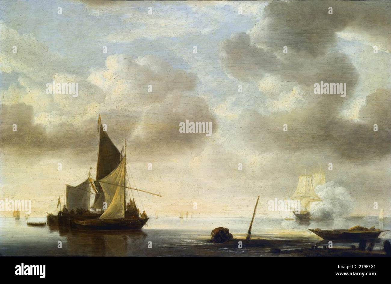 River Landscape with a Vessel Saluting - by Hendrik Jakobsz. Dubbels Stock Photo - Alamy